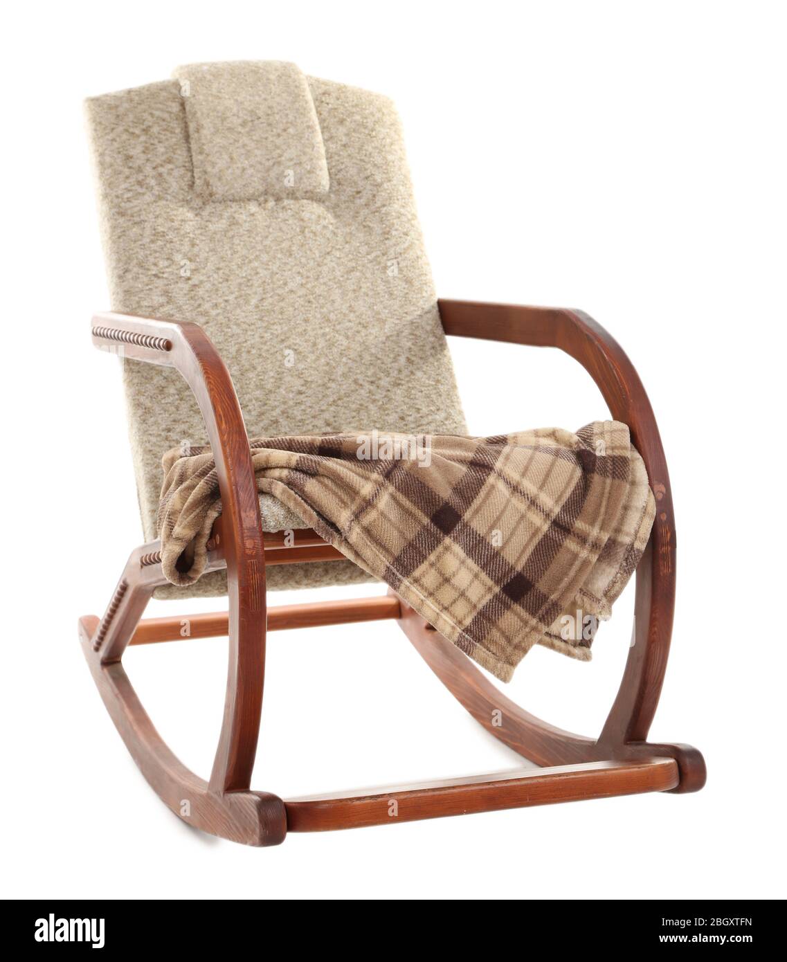 Modern rocking-chair with rug isolated on white Stock Photo - Alamy