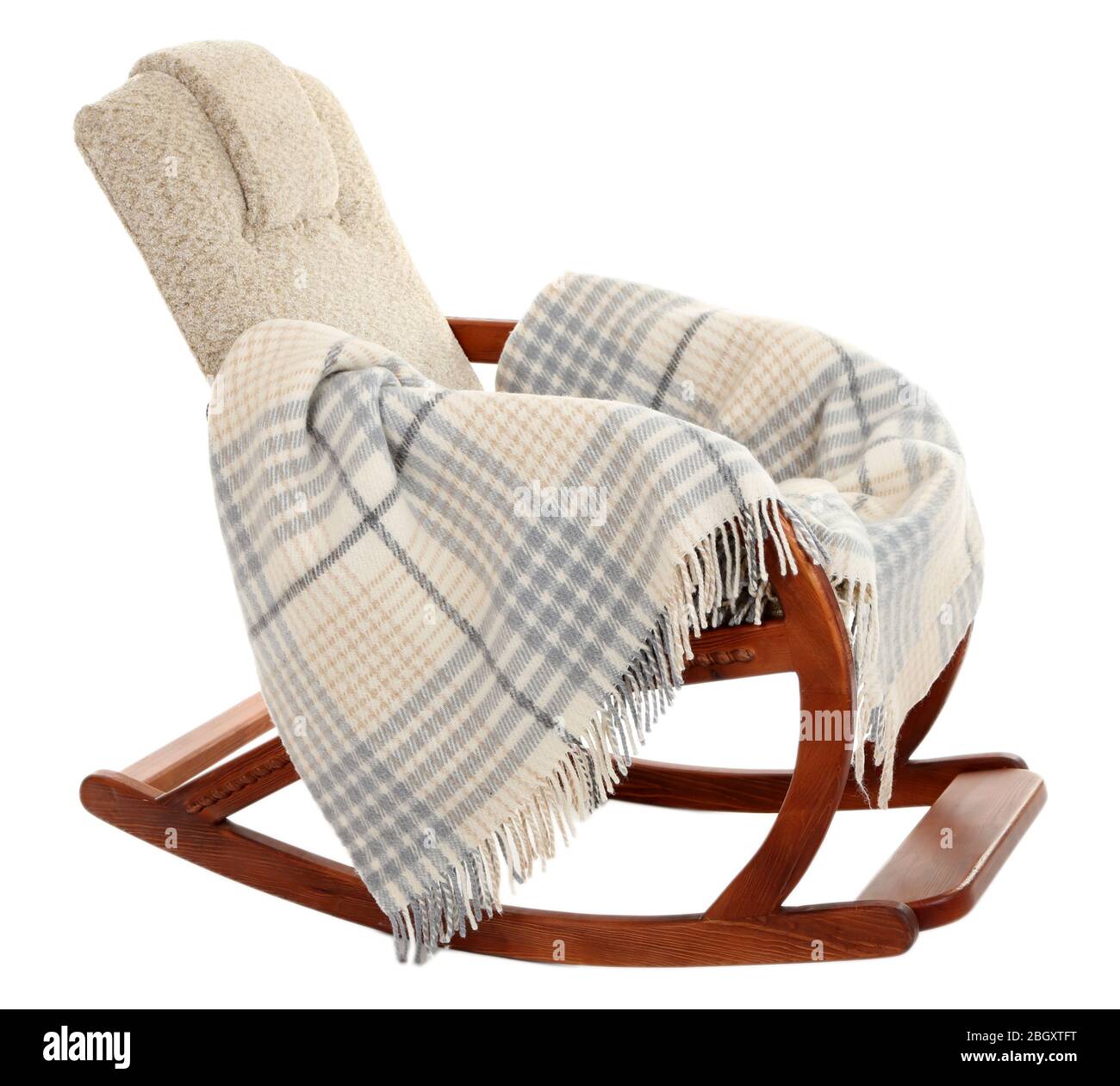 Modern rocking-chair with rug isolated on white Stock Photo - Alamy
