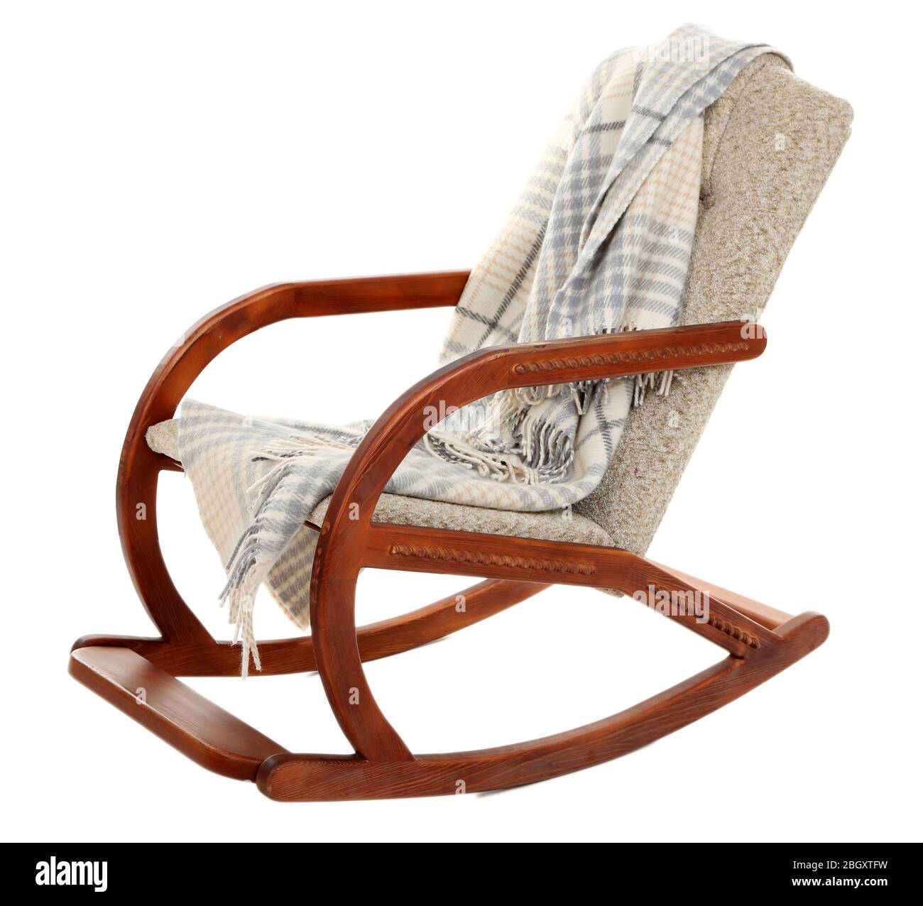 Modern rocking-chair with rug isolated on white Stock Photo - Alamy