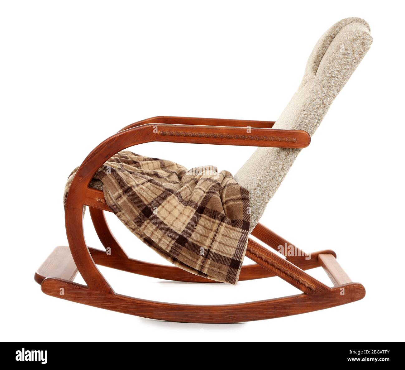 Modern rocking-chair with rug isolated on white Stock Photo - Alamy