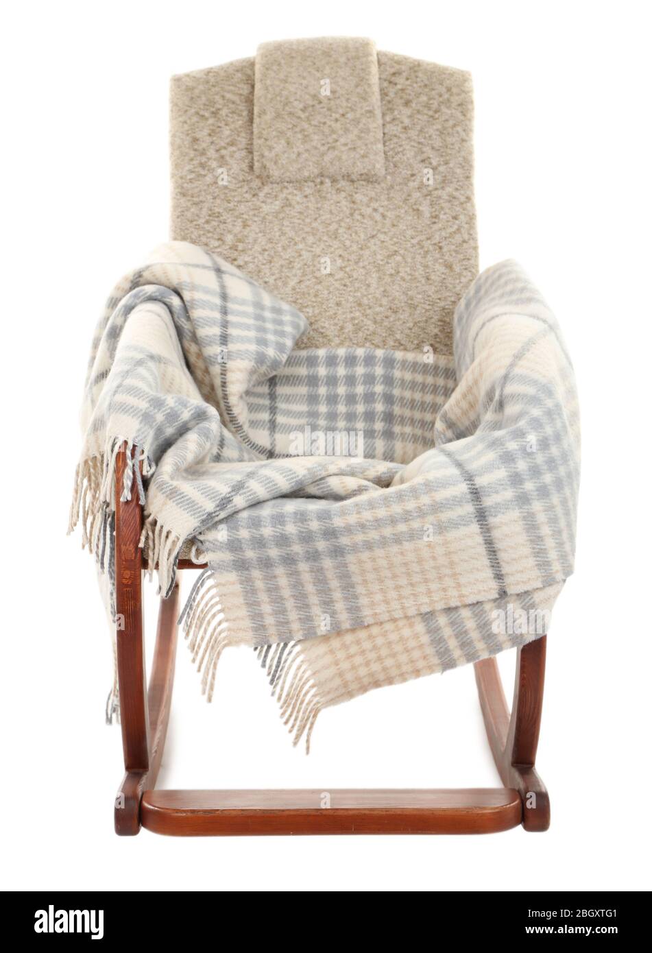 Modern rocking-chair with rug isolated on white Stock Photo - Alamy
