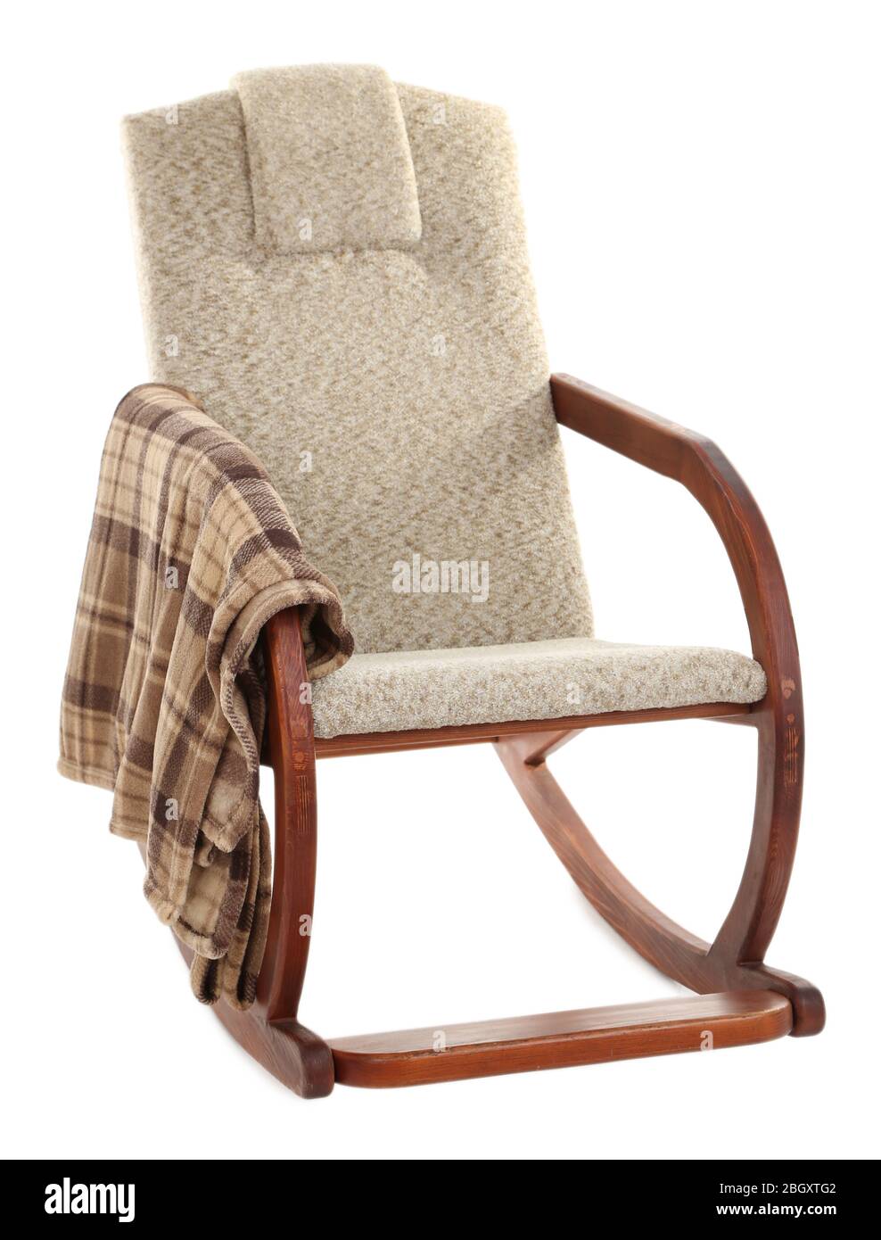 Modern rocking-chair with rug isolated on white Stock Photo - Alamy