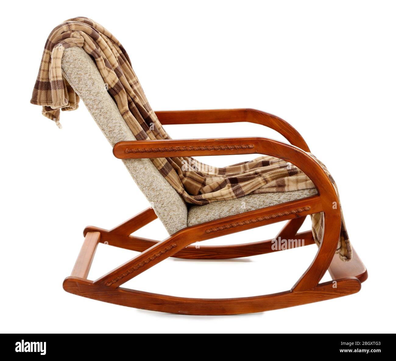 Modern rocking-chair with rug isolated on white Stock Photo - Alamy