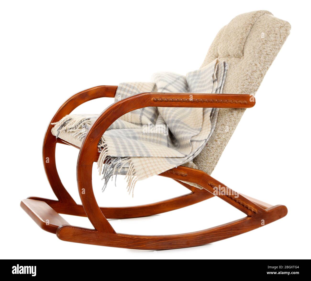 Modern rocking-chair with rug isolated on white Stock Photo - Alamy