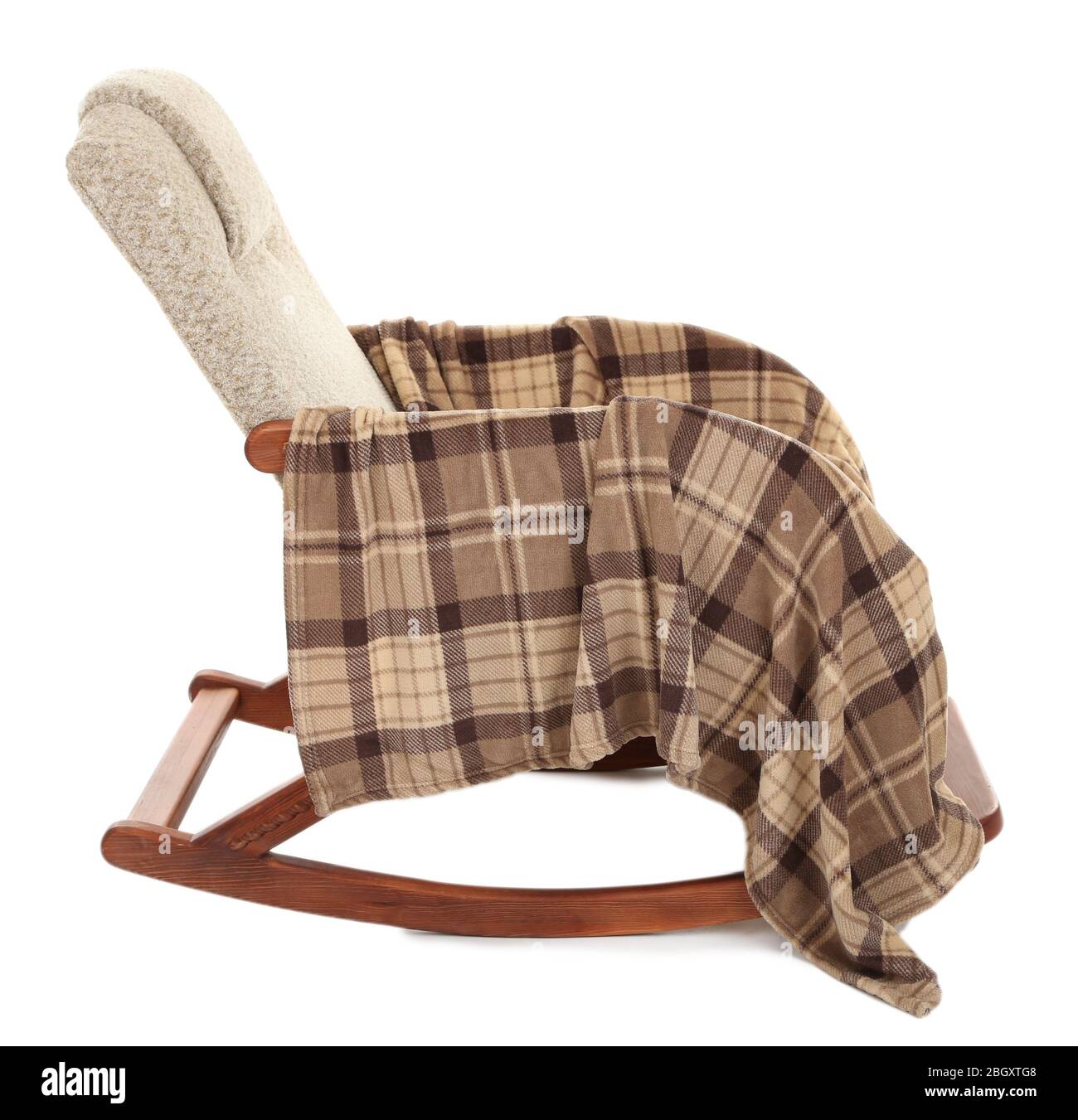 Modern rocking-chair with rug isolated on white Stock Photo - Alamy