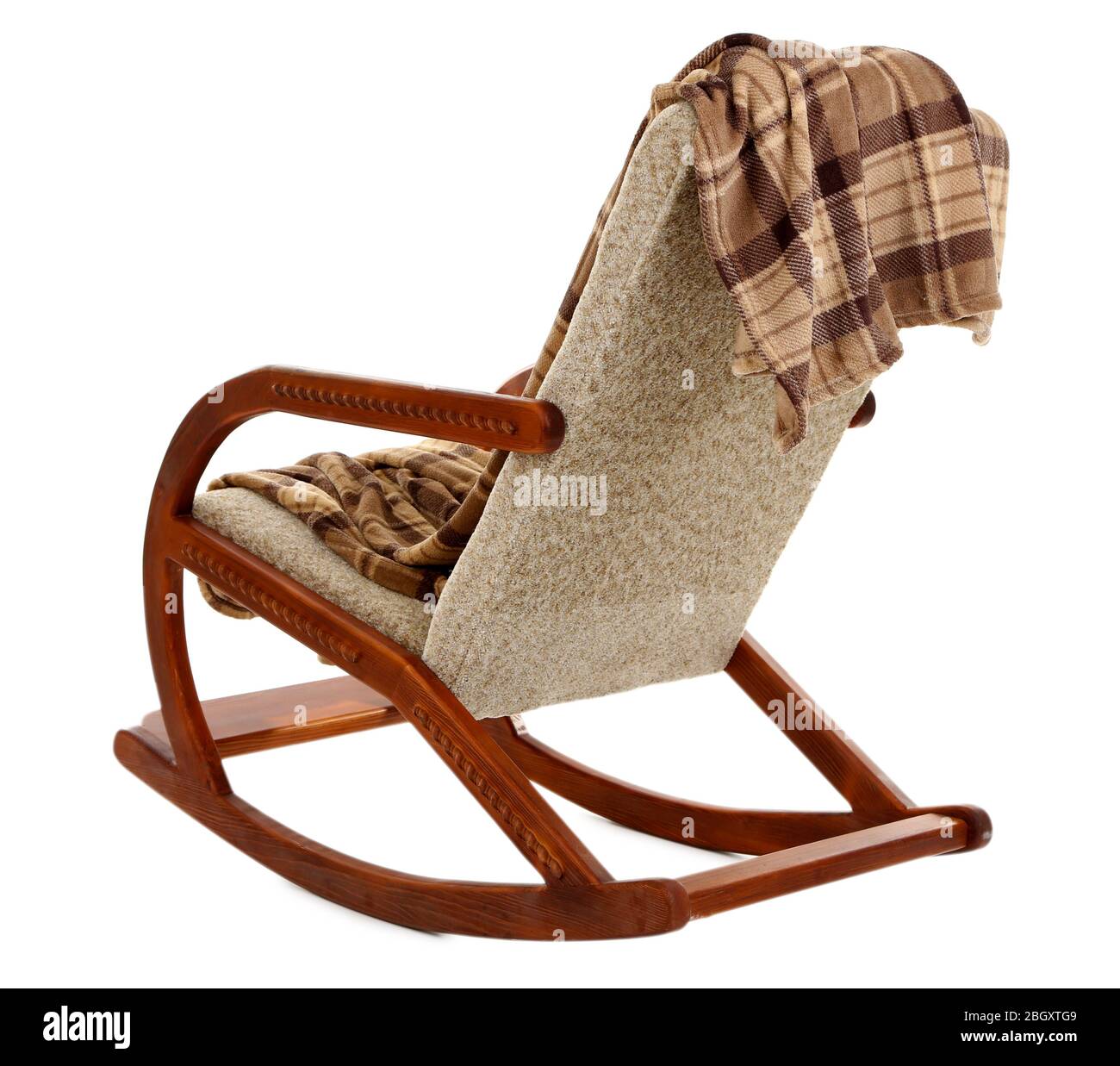 Modern rocking-chair with rug isolated on white Stock Photo - Alamy
