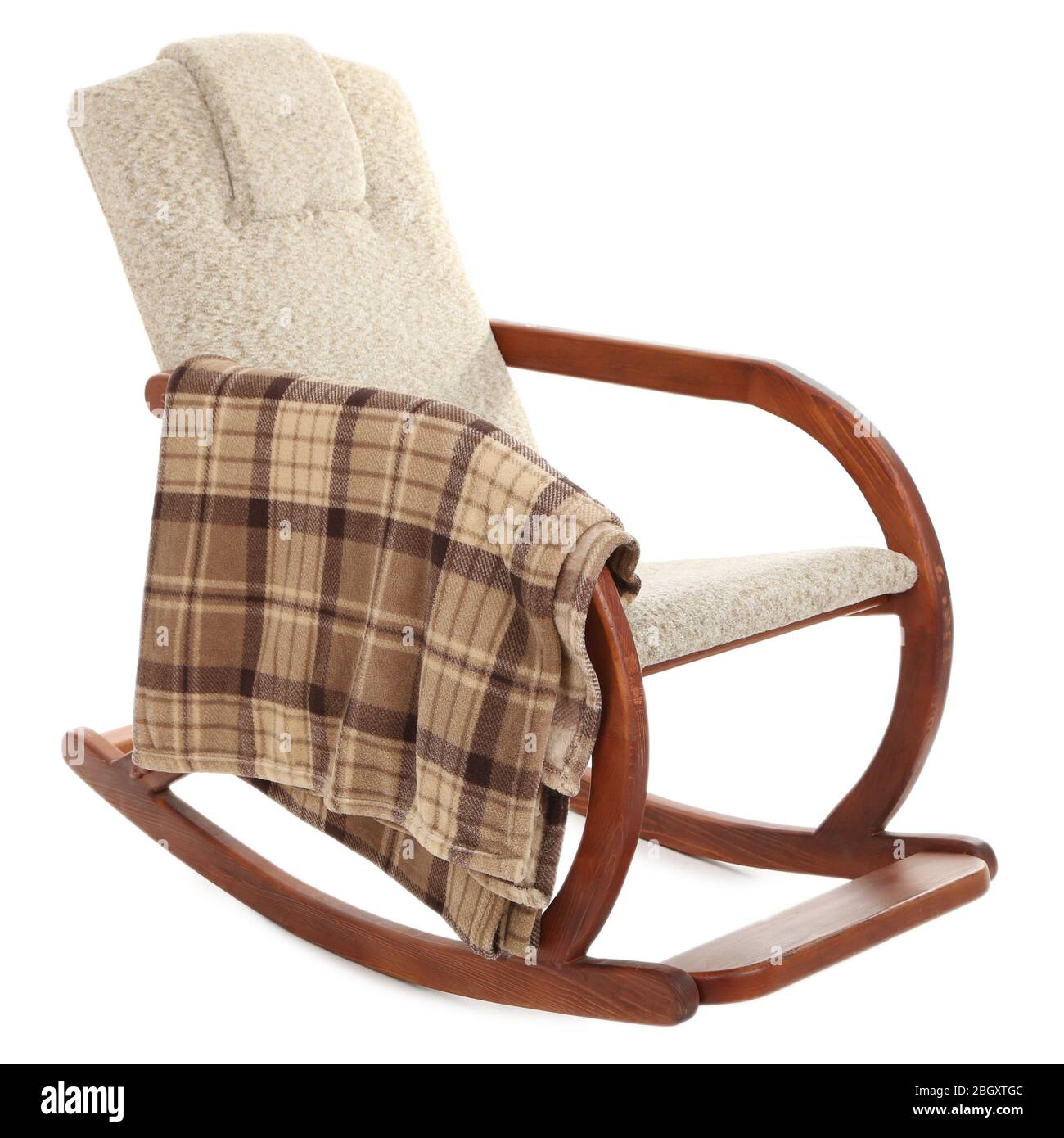 Modern rocking-chair with rug isolated on white Stock Photo - Alamy