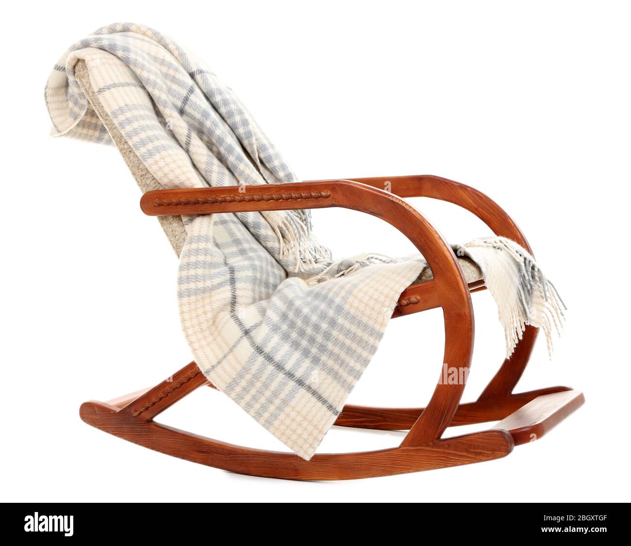Modern rocking-chair with rug isolated on white Stock Photo - Alamy