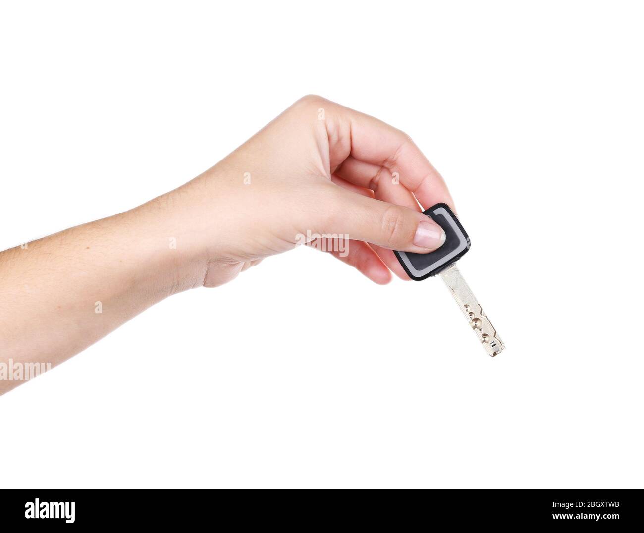 Key in hand isolated on white Stock Photo - Alamy