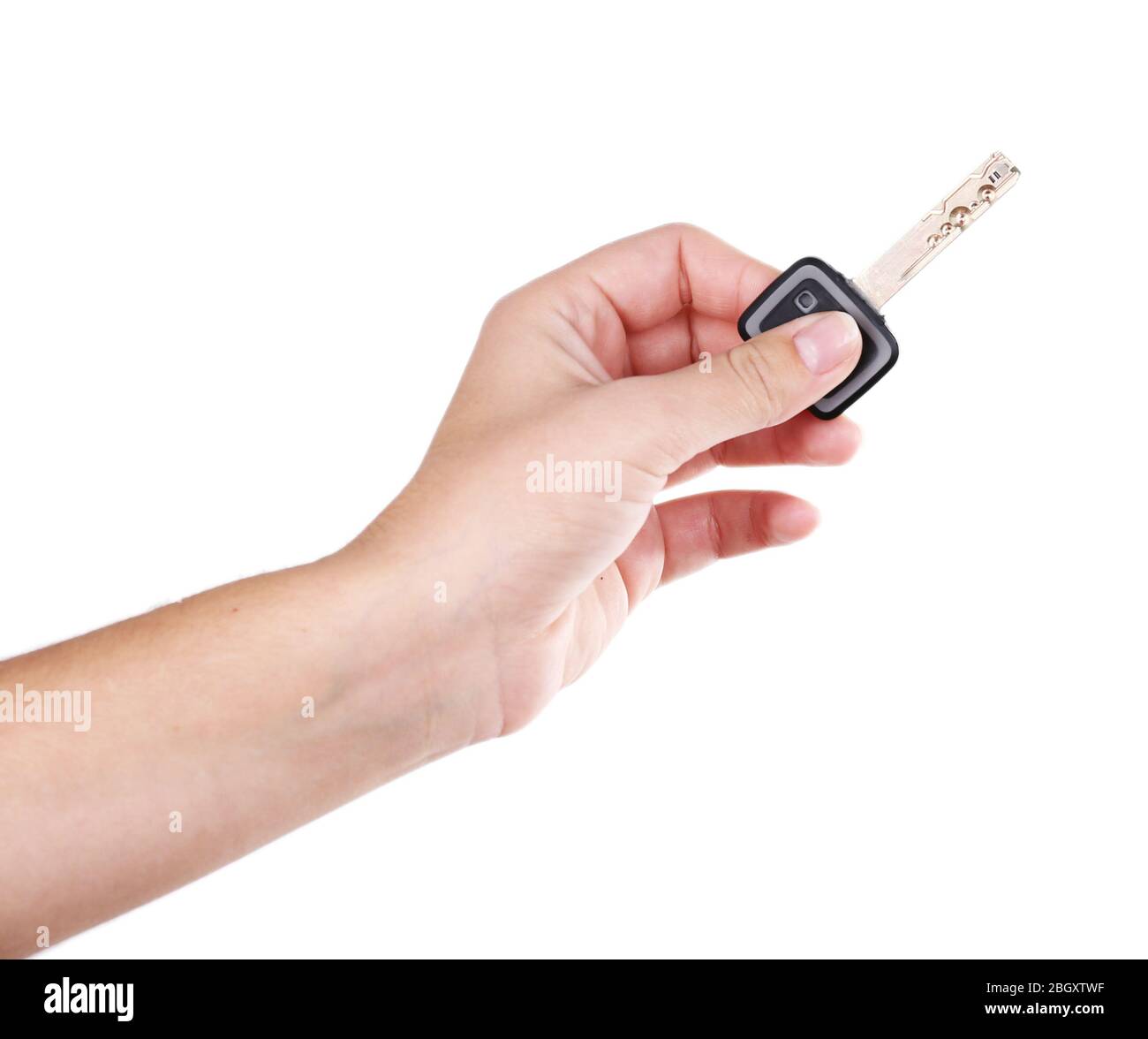 Key in hand isolated on white Stock Photo - Alamy