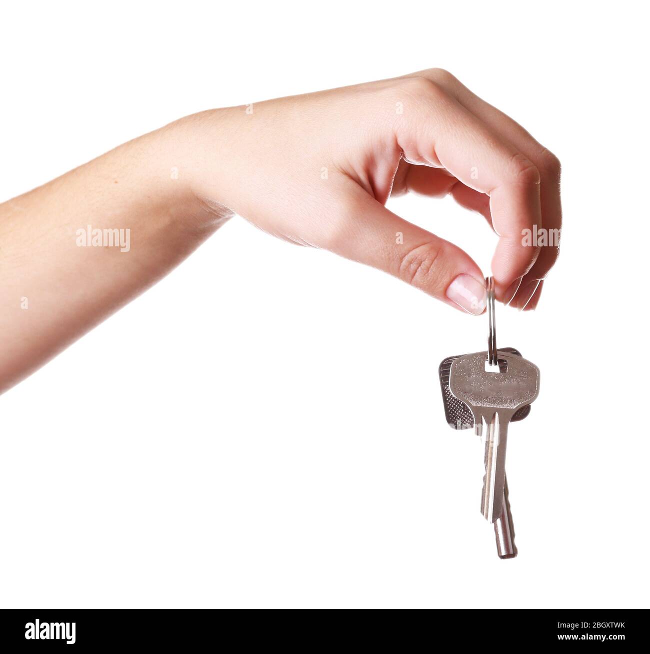 Keys in hand isolated on white Stock Photo - Alamy