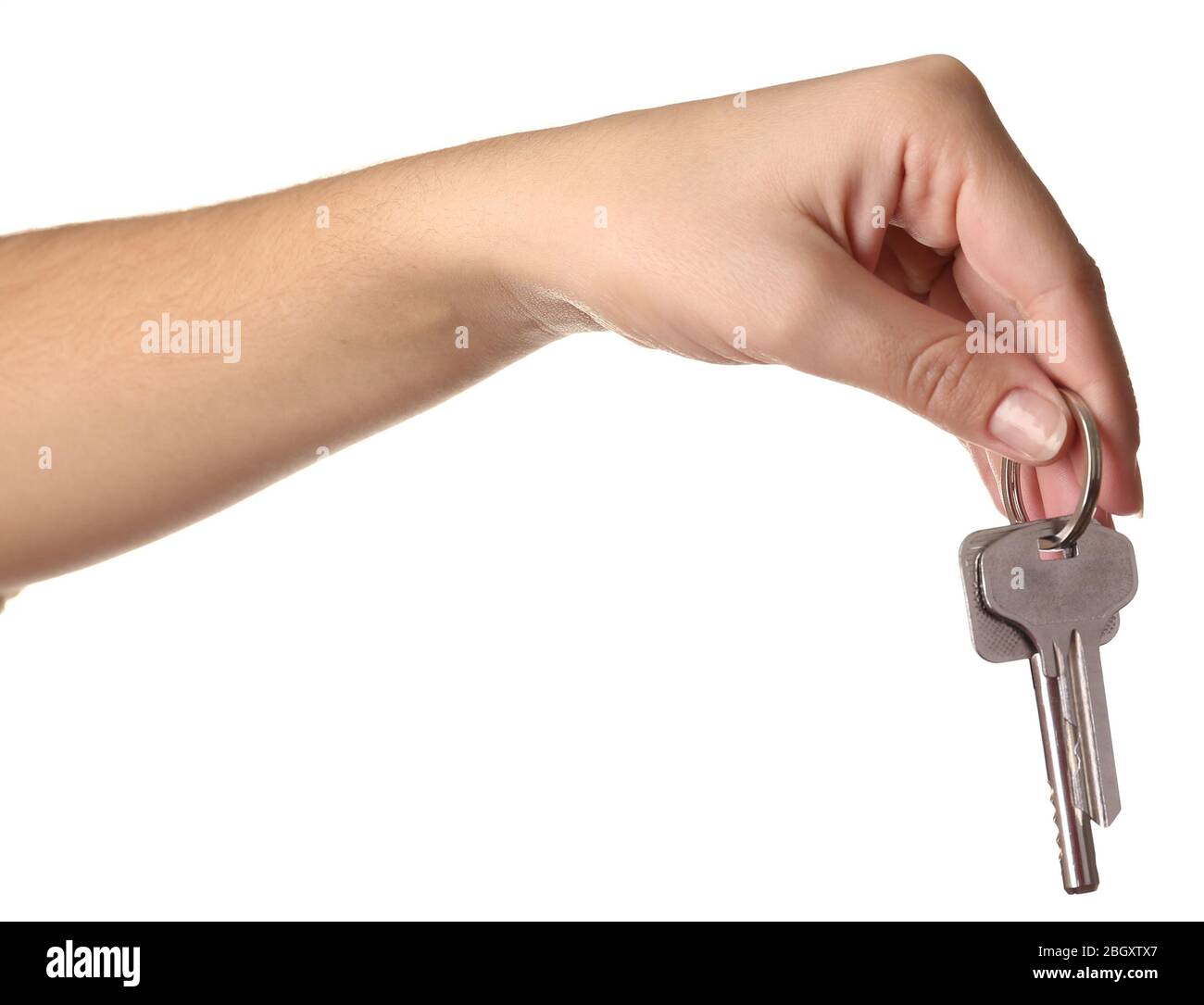 Keys in hand isolated on white Stock Photo - Alamy
