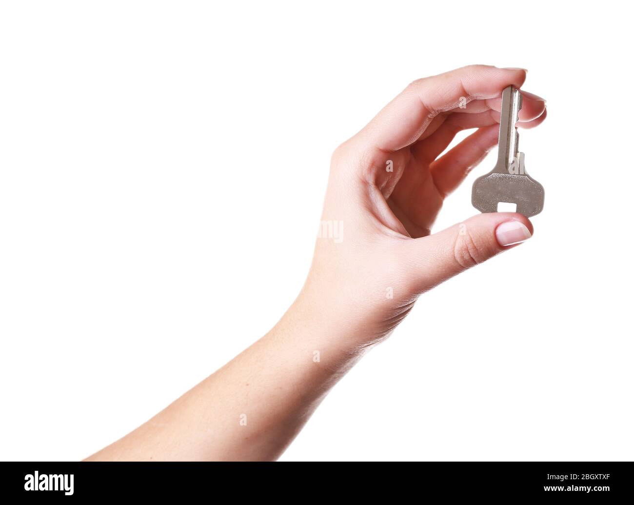 Keys in hand isolated on white Stock Photo - Alamy