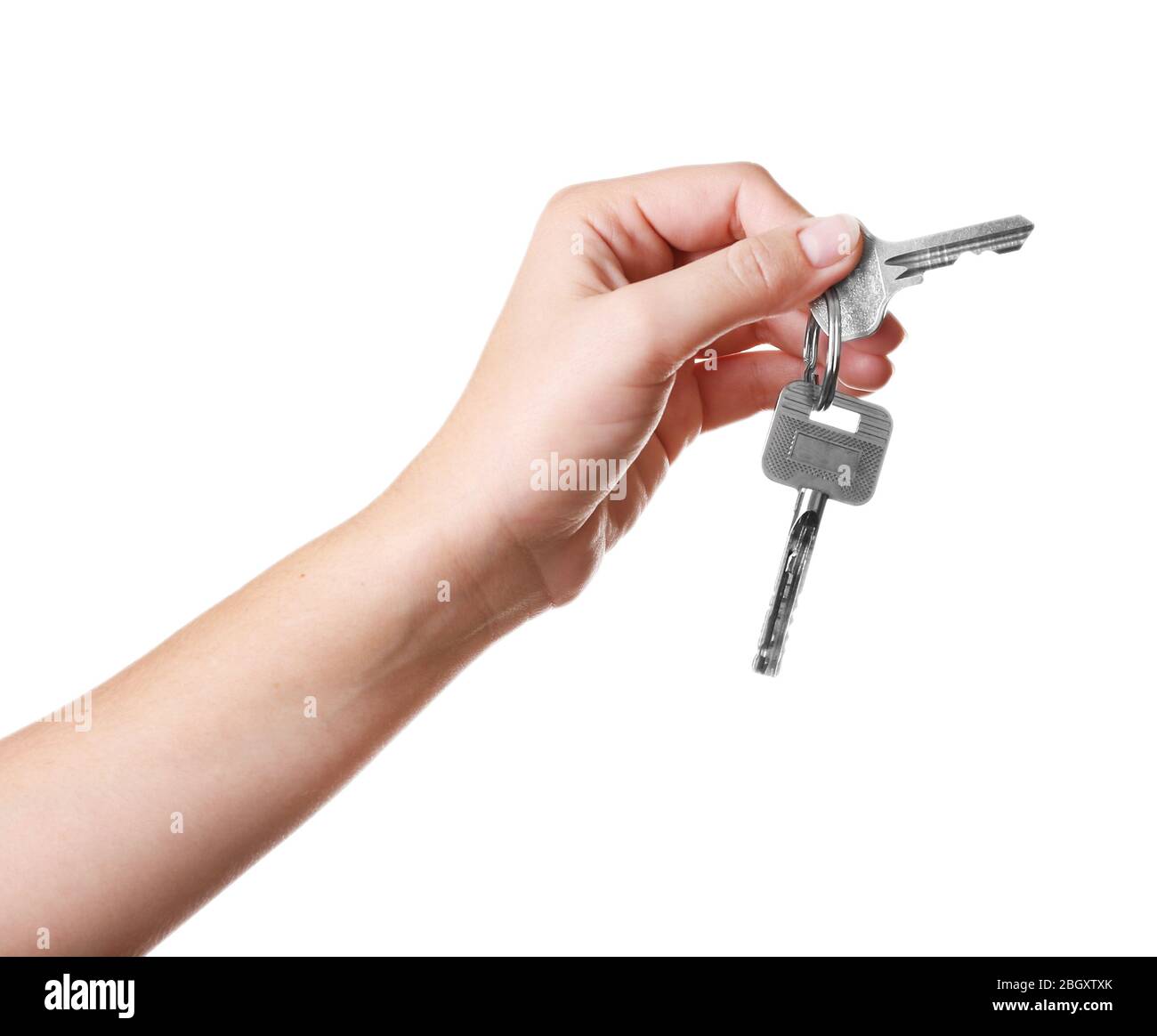 Keys in hand isolated on white Stock Photo - Alamy