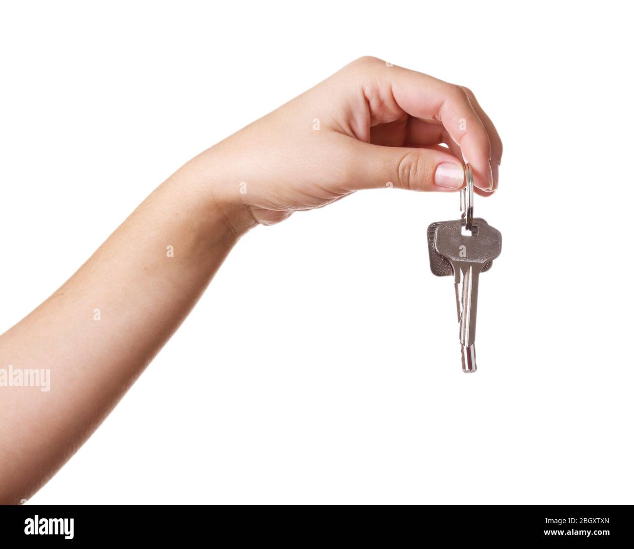 Keys in hand isolated on white Stock Photo - Alamy