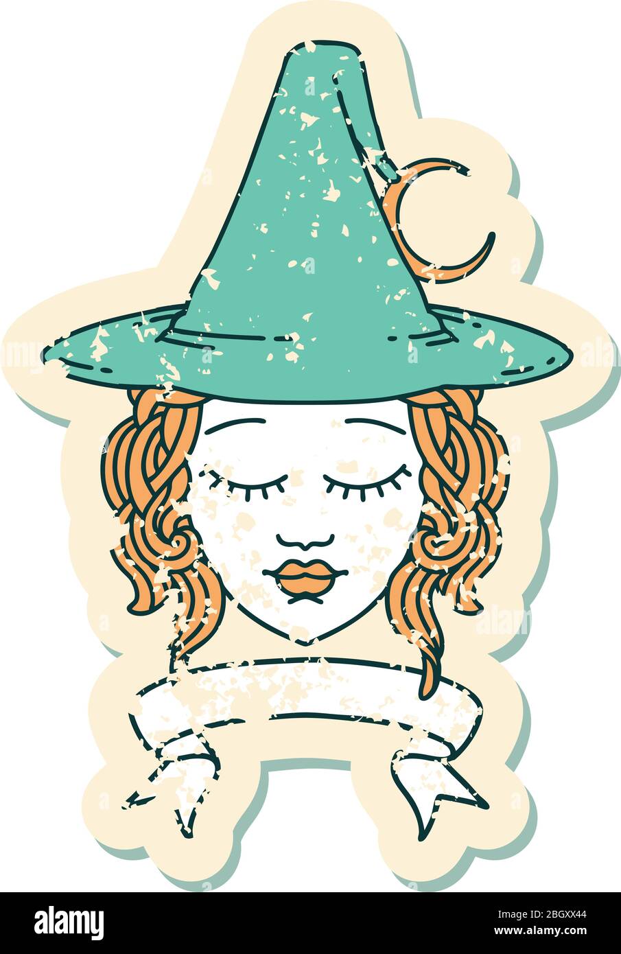 Retro Tattoo Style human witch character with banner Stock Vector Image ...