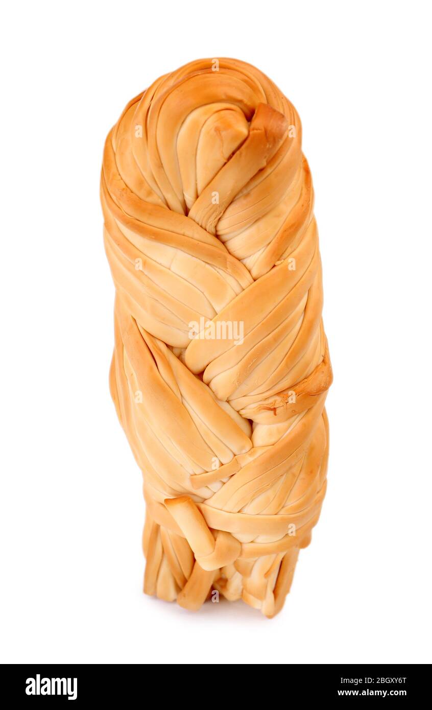 Smoked braided cheese isolated on white Stock Photo - Alamy