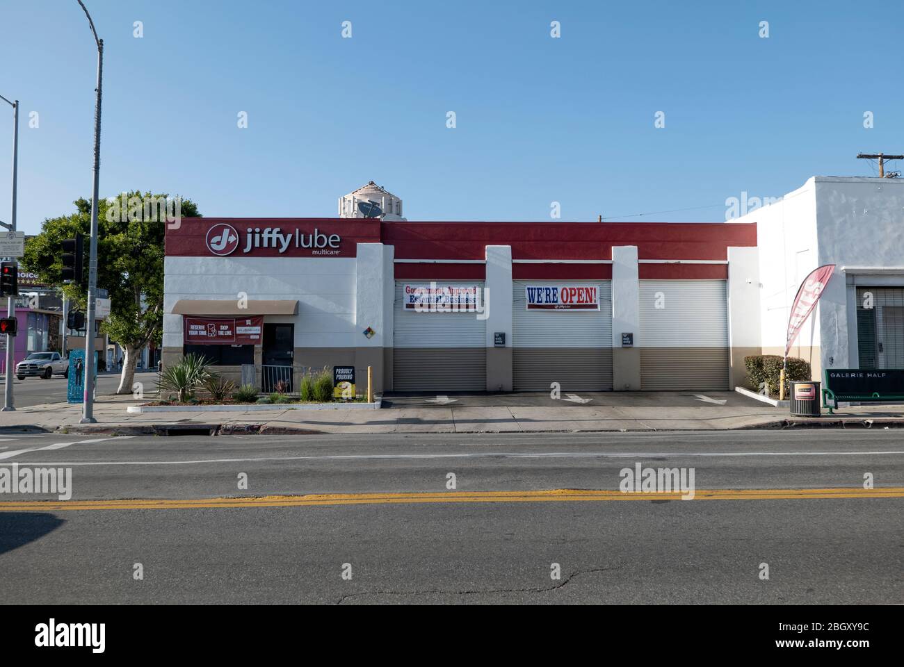 Los Angeles, CA/USA - April 16, 2020: Government approved business sign ...