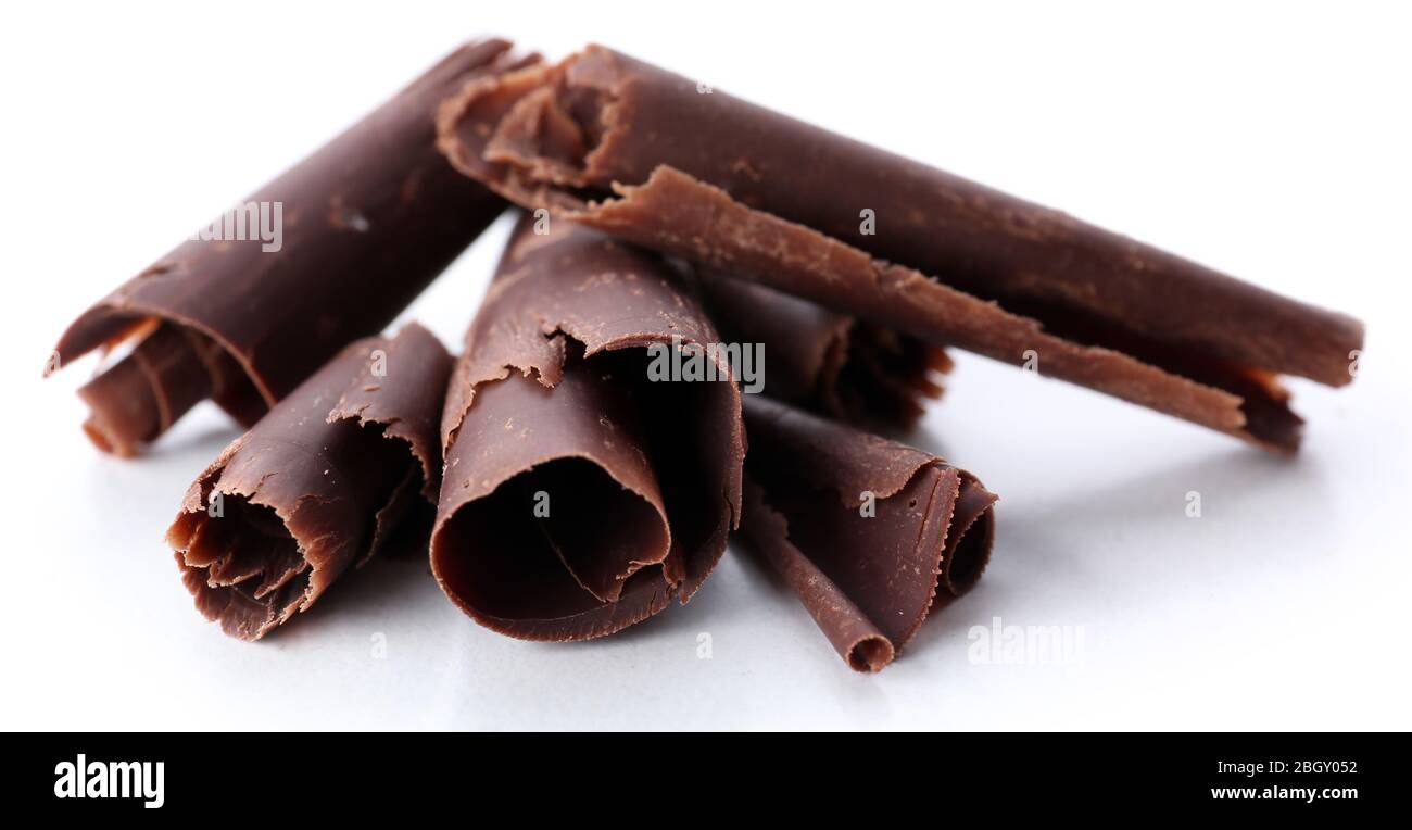 Chocolate curls isolated on white Stock Photo - Alamy