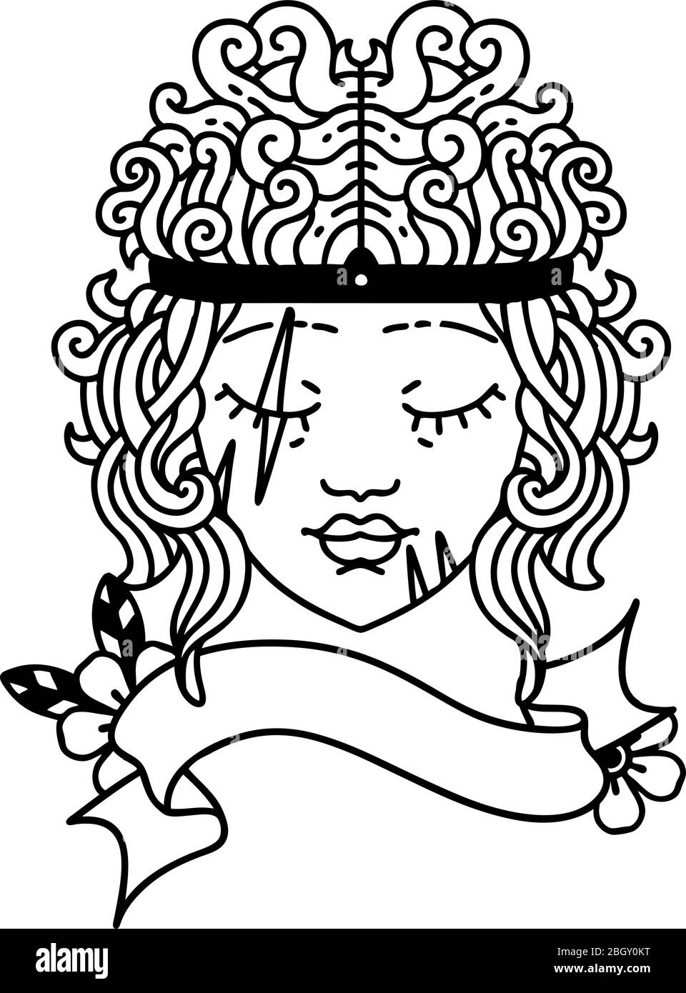Black and White Tattoo linework Style human barbarian character Stock ...