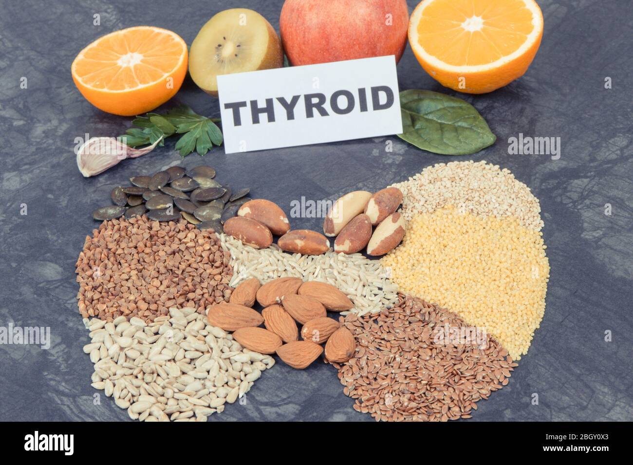 Thyroid shape made of healthy ingredients. Source natural vitamins and ...