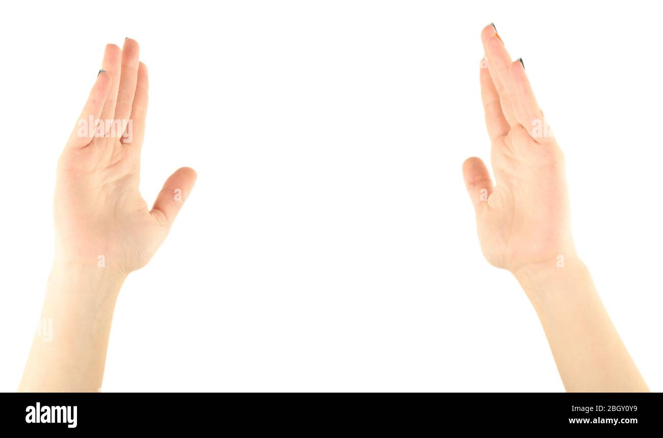 Two raising hands isolated on white background Stock Photo - Alamy