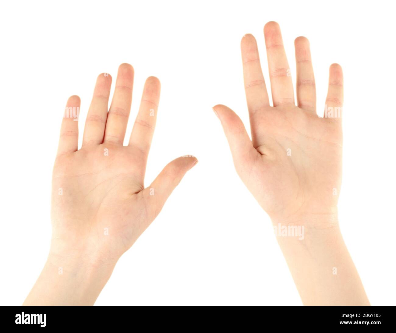 Two raising hands isolated on white background Stock Photo - Alamy
