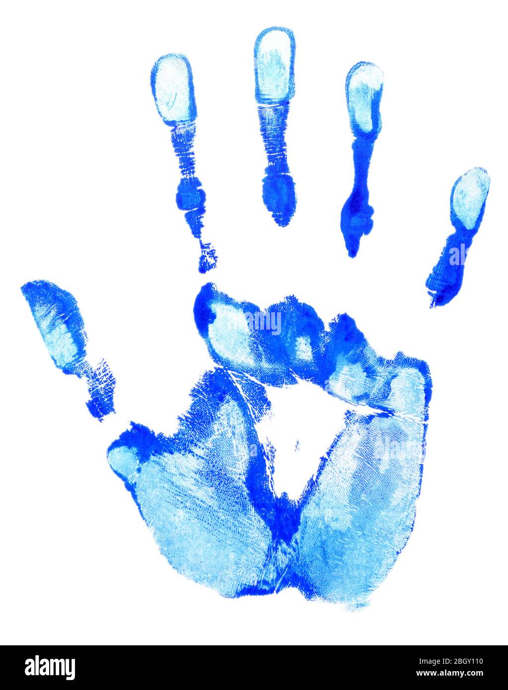Blue print of human palm isolated on white background Stock Photo - Alamy