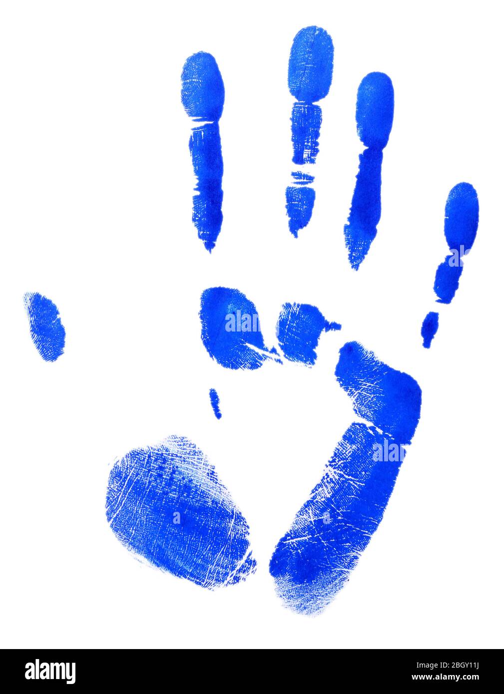 Blue print of human palm isolated on white background Stock Photo - Alamy