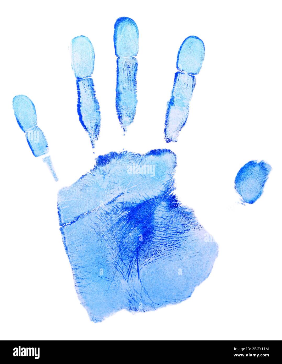 Blue print of human palm isolated on white background Stock Photo - Alamy