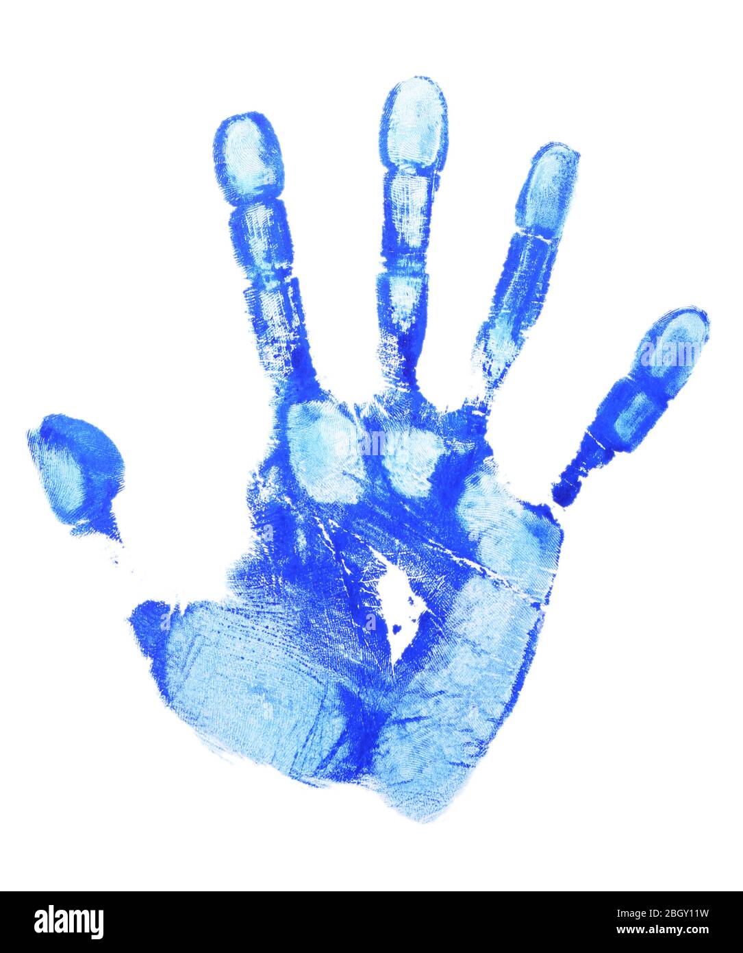 Blue print of human palm isolated on white background Stock Photo - Alamy