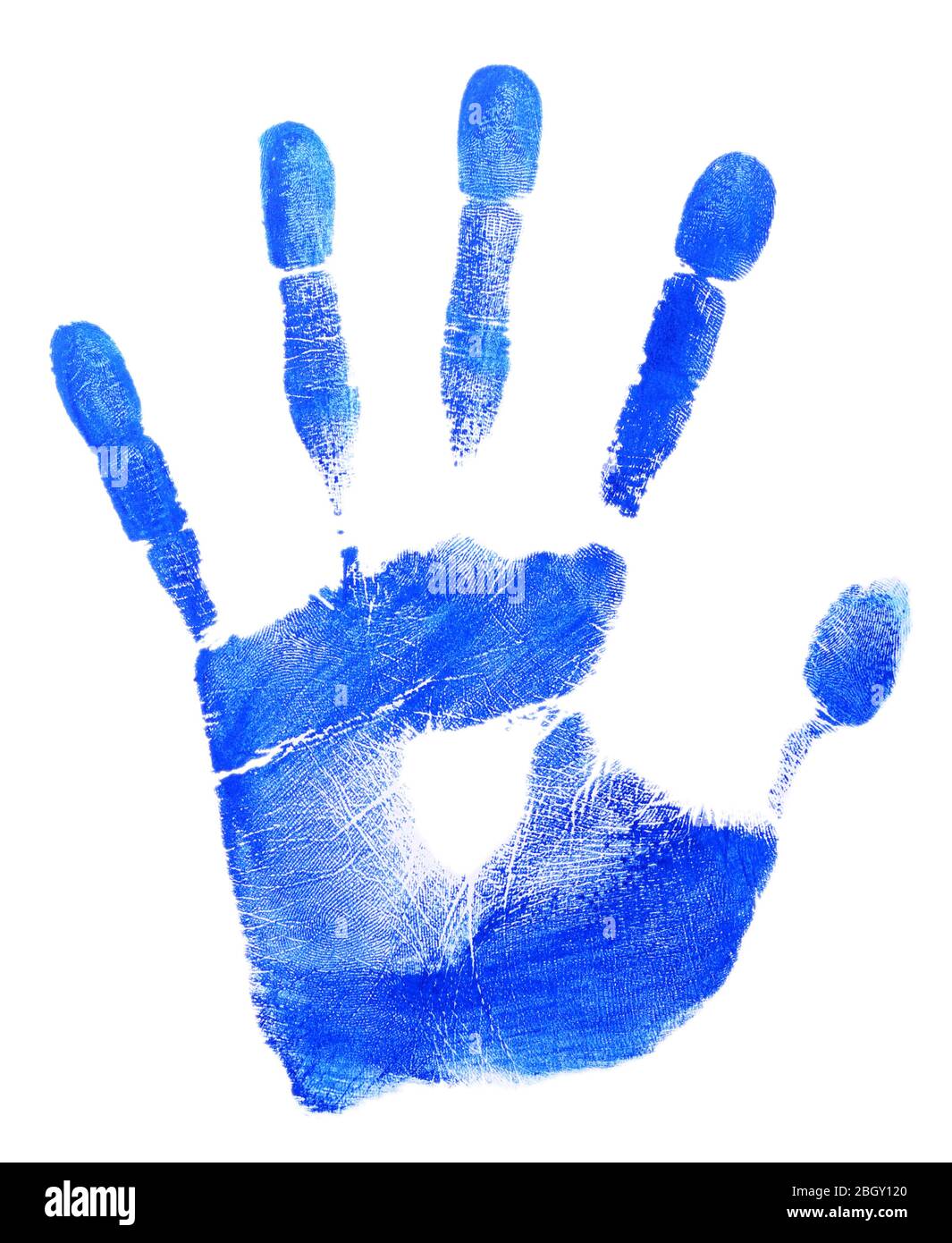 Blue print of human palm isolated on white background Stock Photo - Alamy