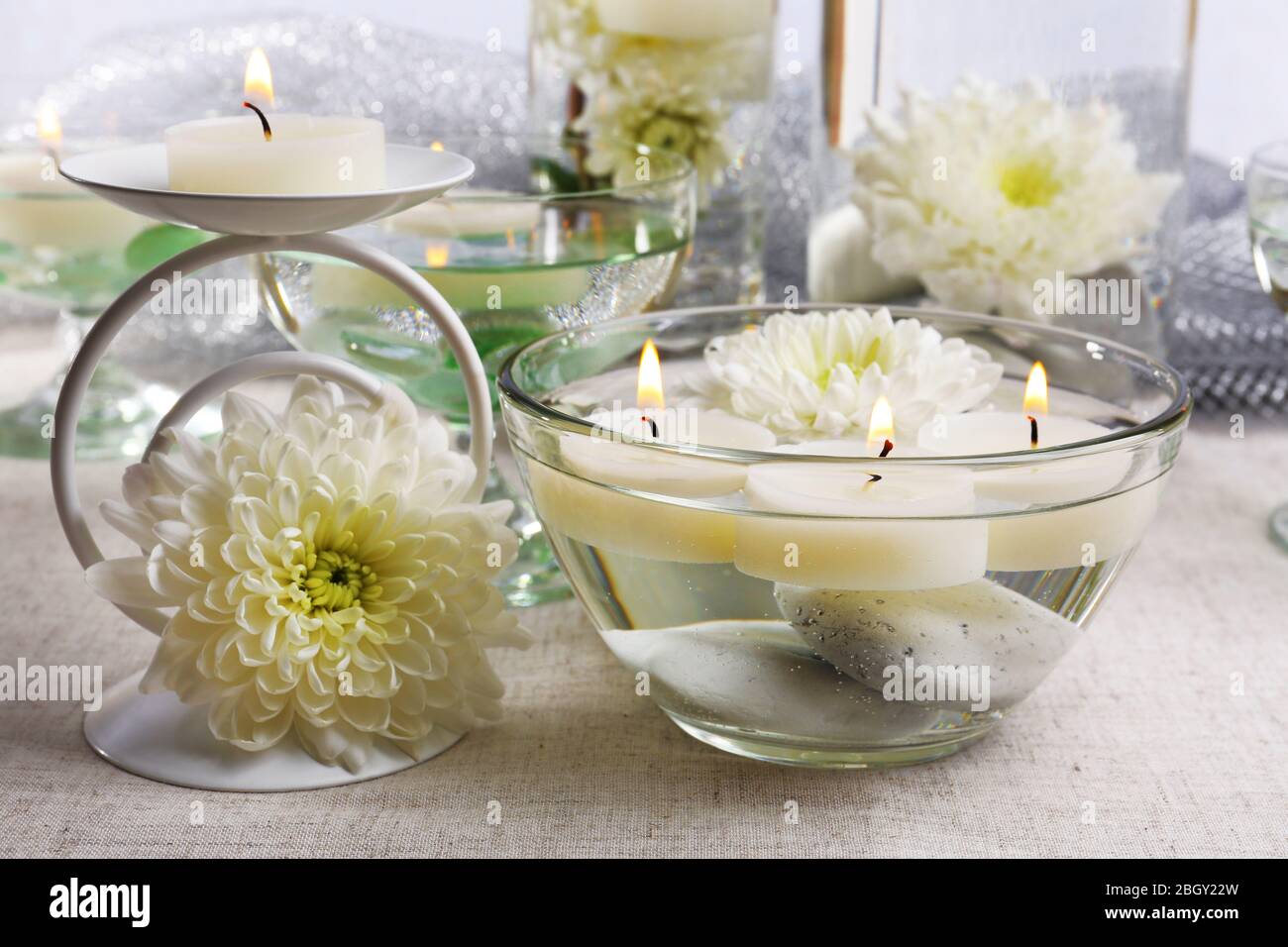 Floating candles in water Stock Photo - Alamy
