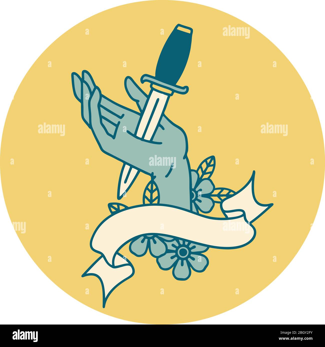 tattoo style icon with banner of a dagger in the hand Stock Vector ...