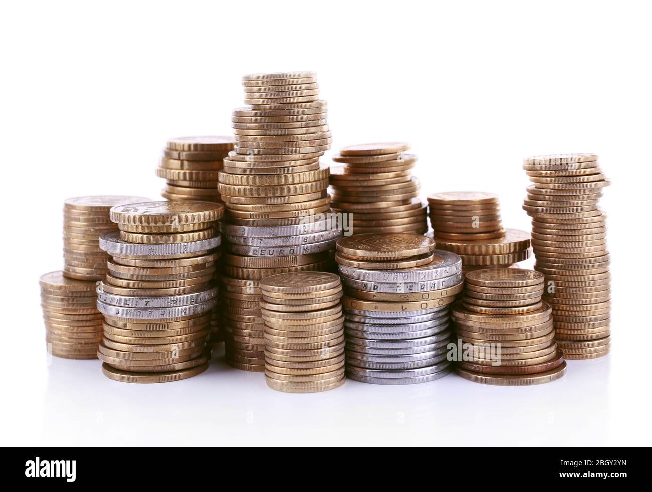Pile of coins isolated on white background Stock Photo - Alamy