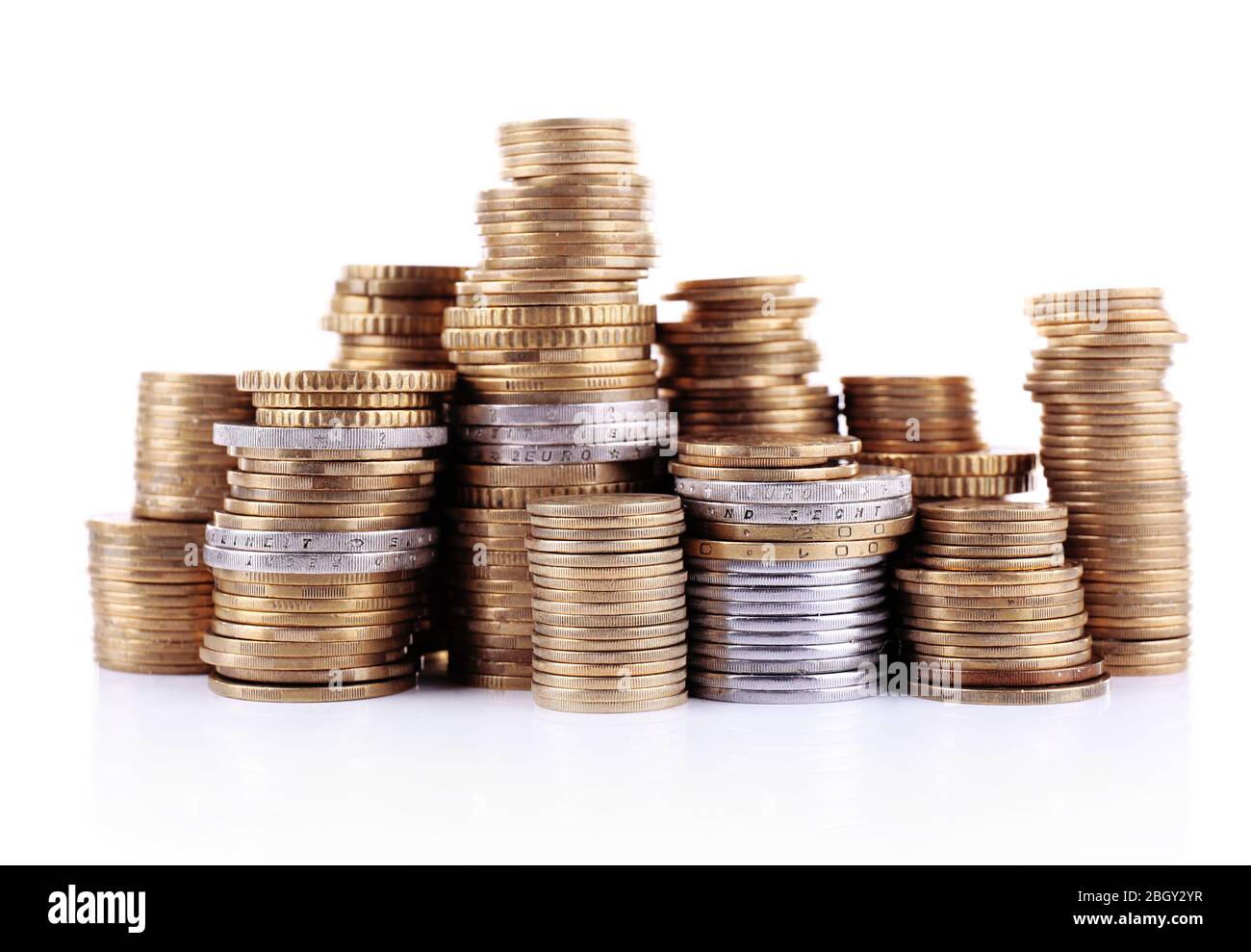 Pile of coins isolated on white background Stock Photo - Alamy