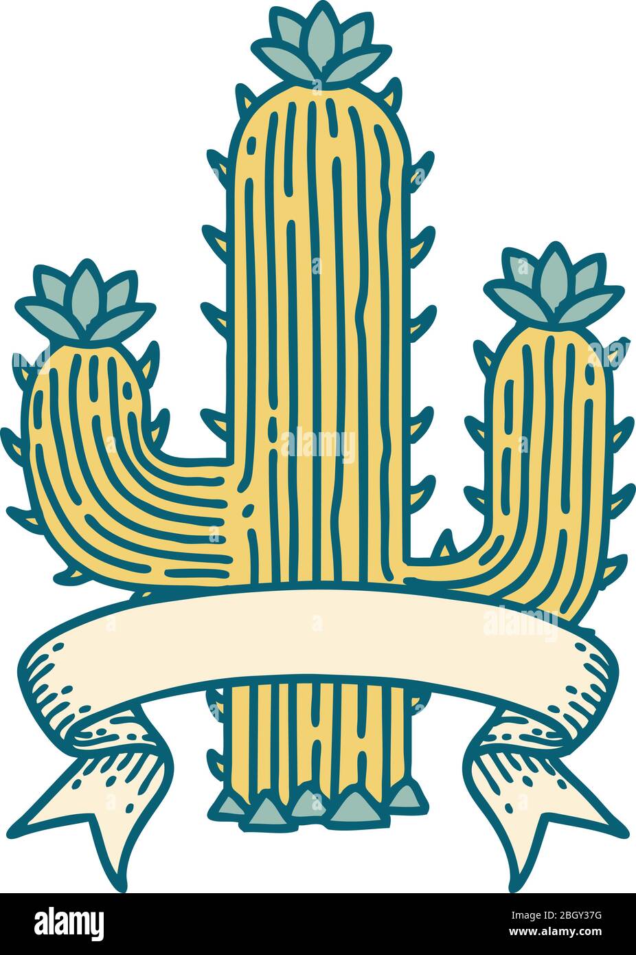 traditional tattoo with banner of a cactus Stock Vector Image & Art - Alamy