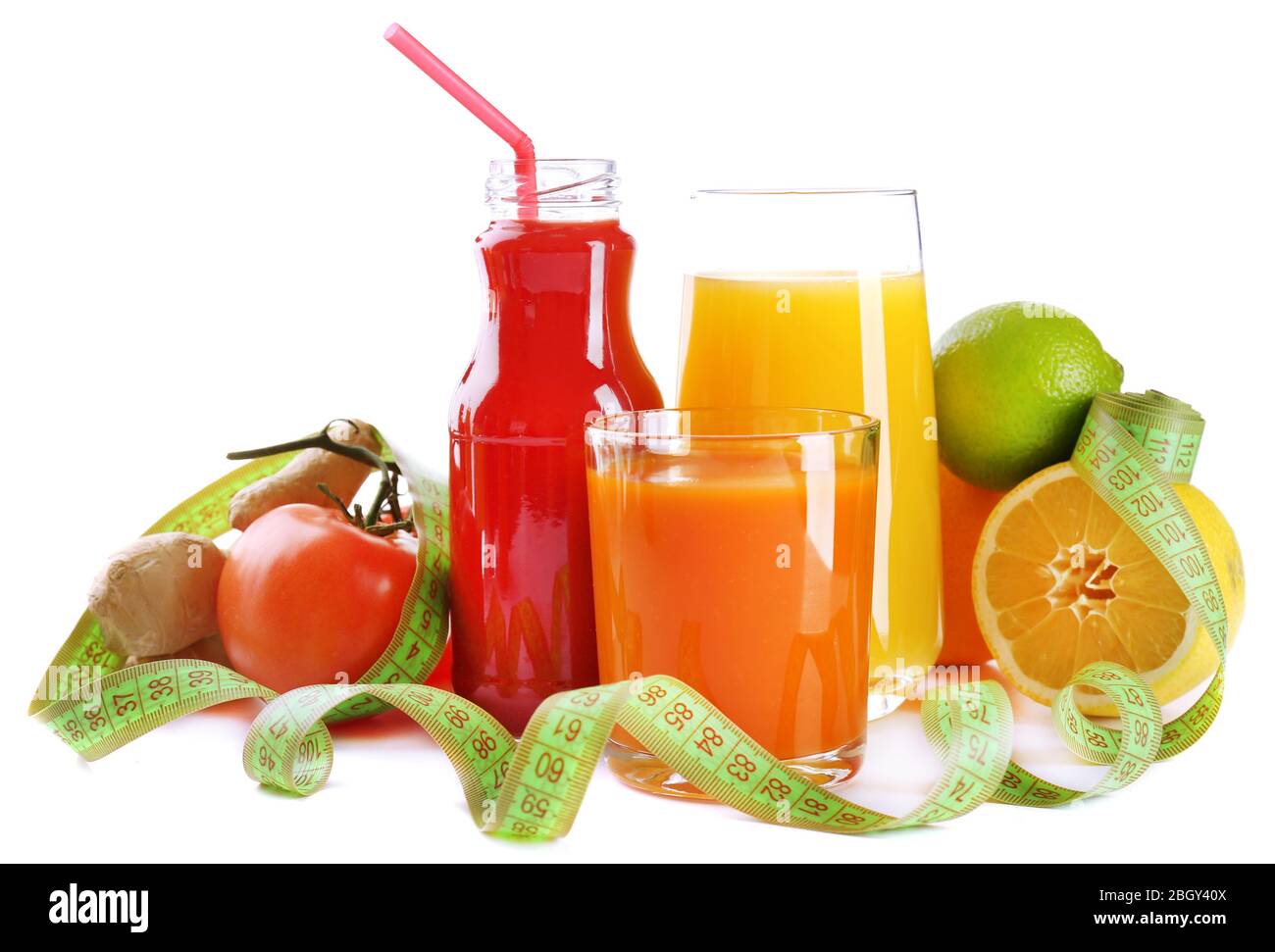Dietary cocktail with fruits and centimeter isolated on white Stock ...