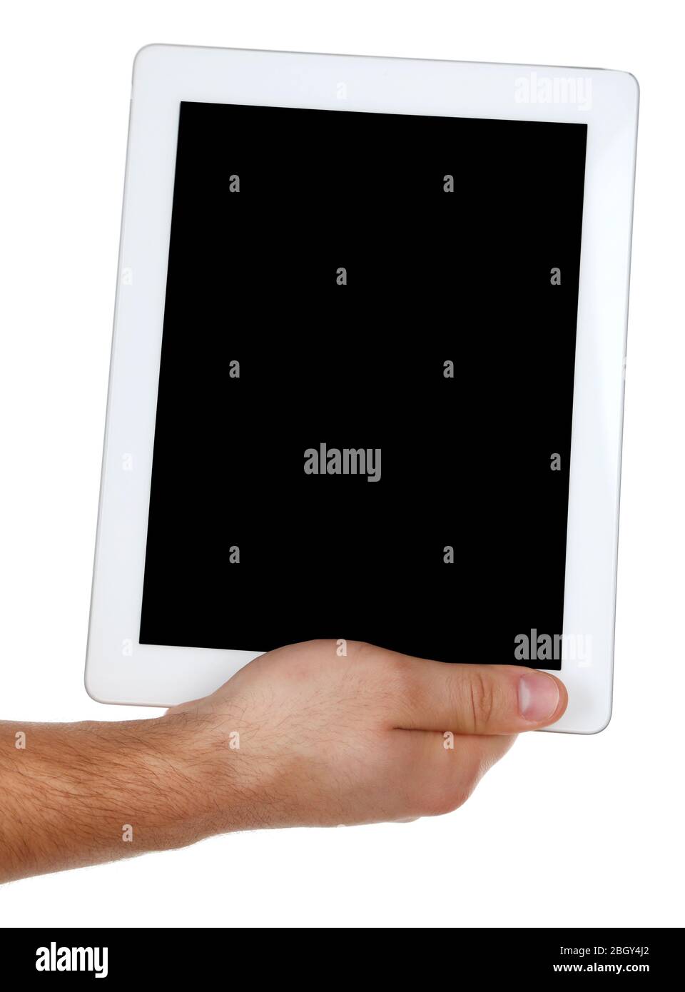 Hand holding tablet PC isolated on white Stock Photo - Alamy