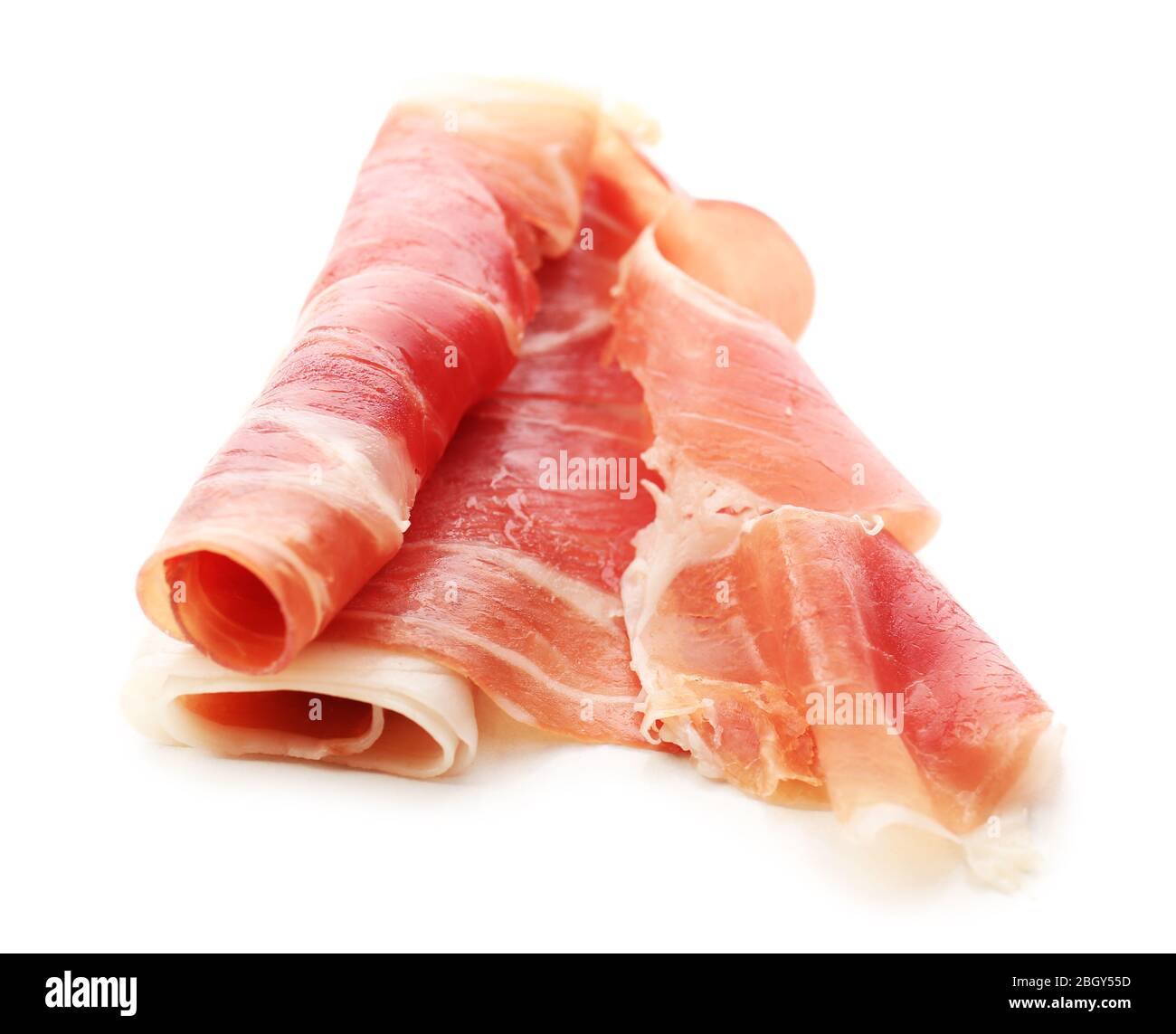Sliced of jamon isolated on white background Stock Photo - Alamy
