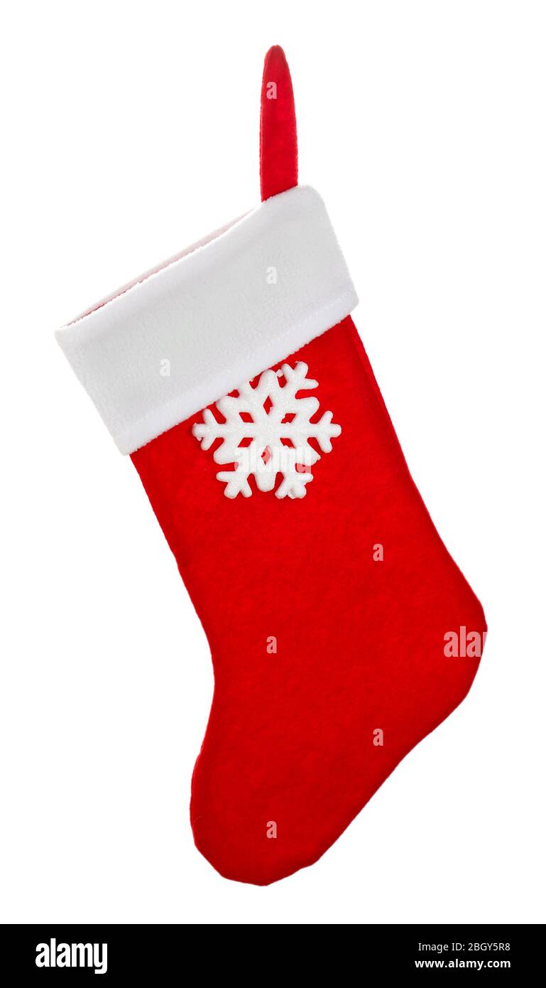 Santa red sock isolated on white Stock Photo - Alamy