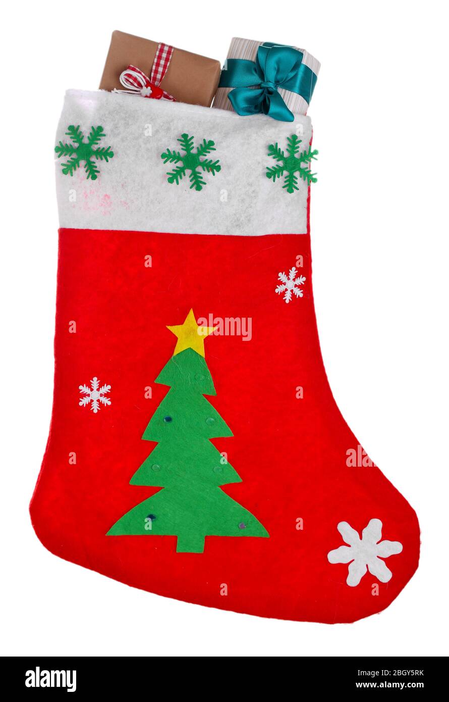 Santa red sock isolated on white Stock Photo - Alamy