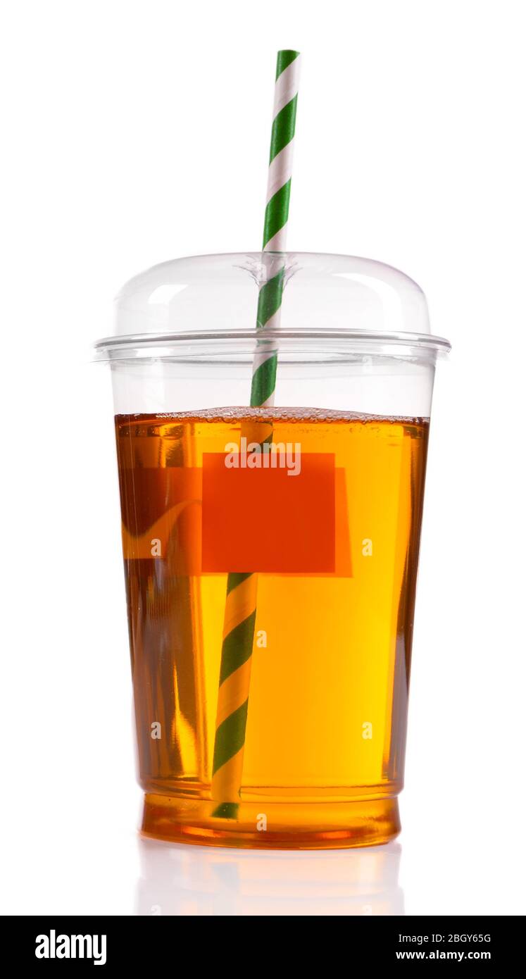 Apple juice in fast food closed cup with tube isolated on white Stock ...