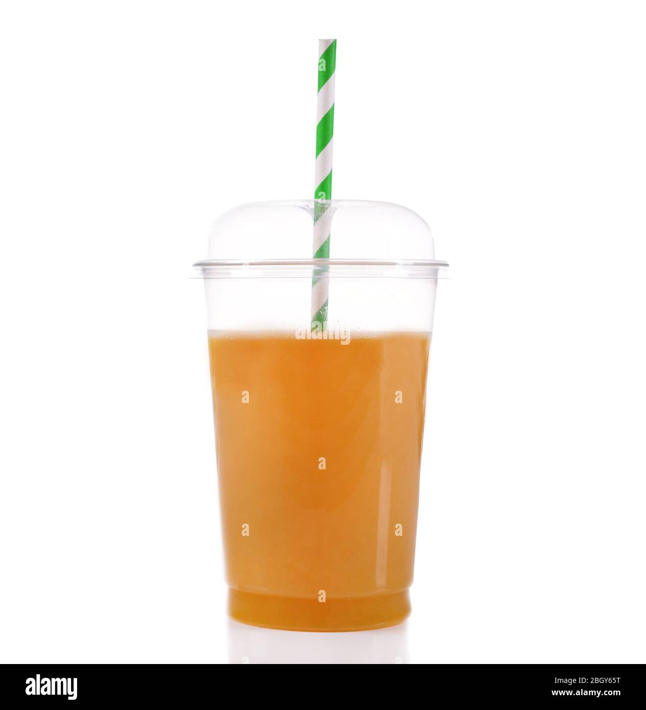 Orange juice in fast food closed cup with tube isolated on white Stock ...