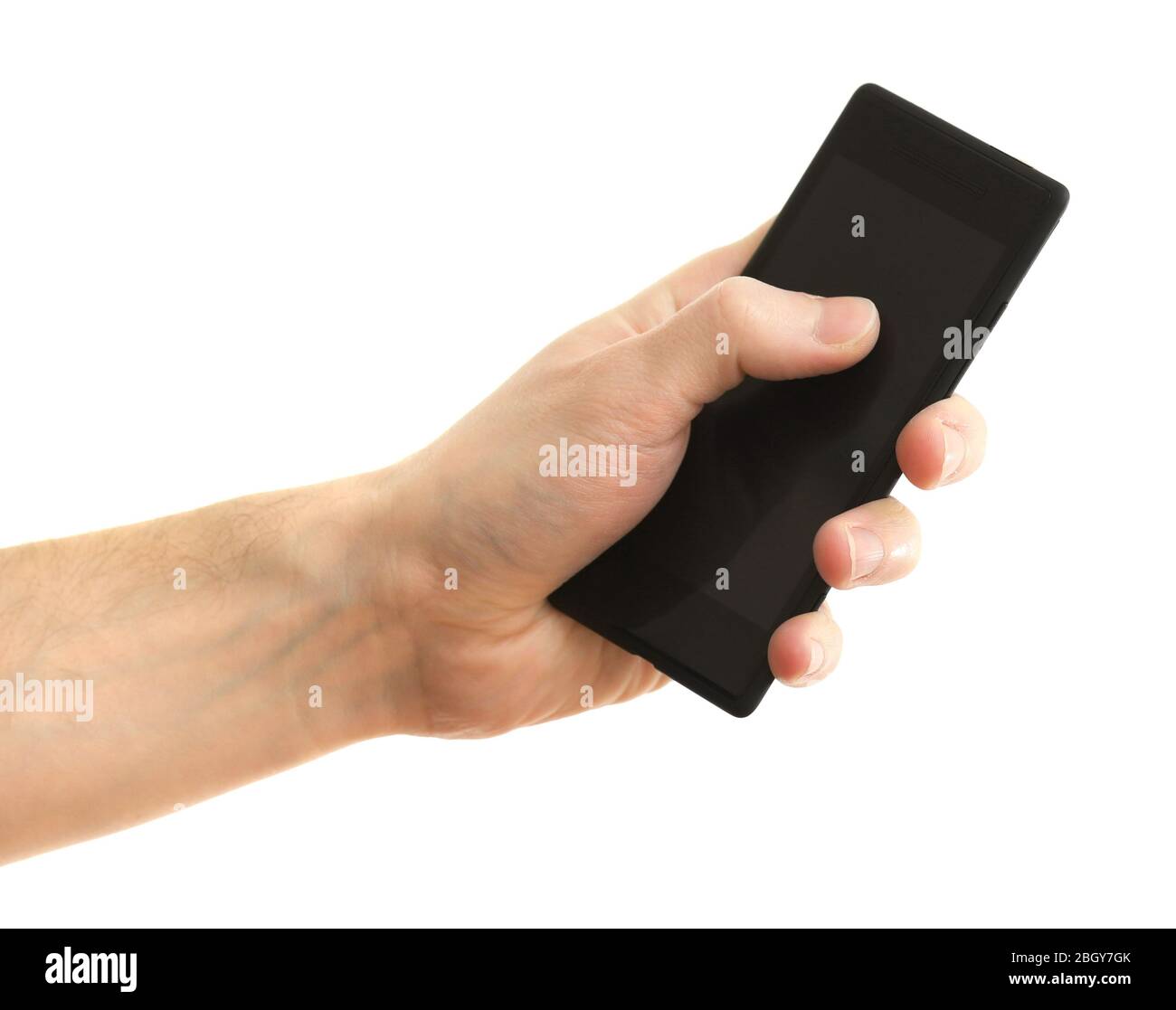 Hand holding mobile smart phone, isolated on white Stock Photo - Alamy