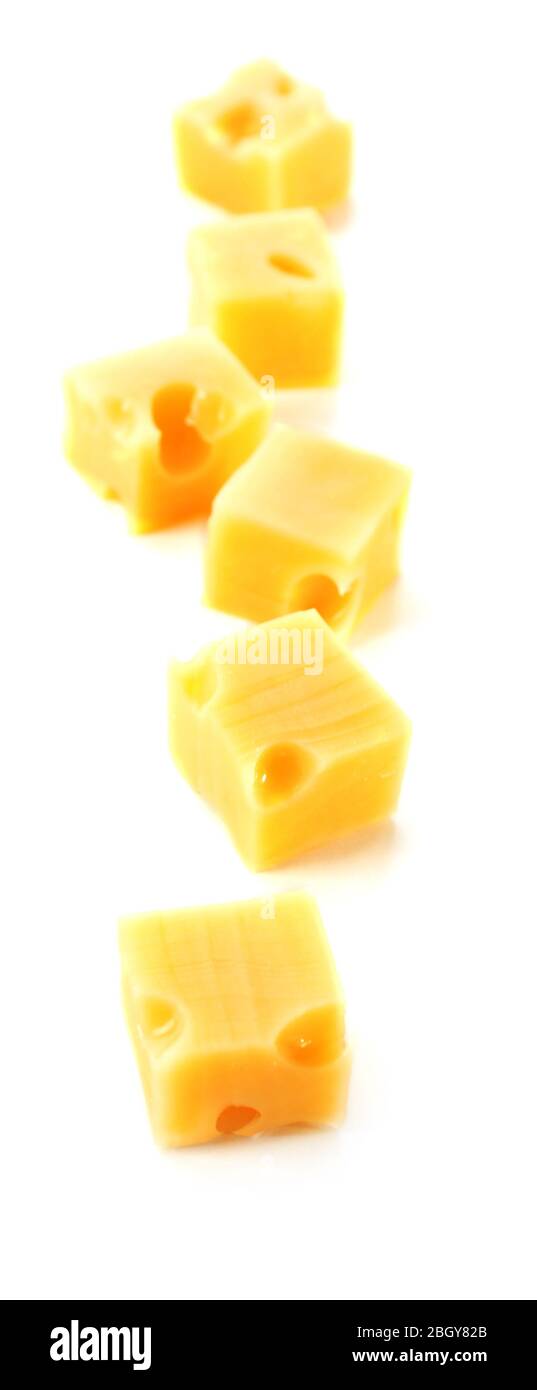Cubes of cheese isolated on white background Stock Photo - Alamy