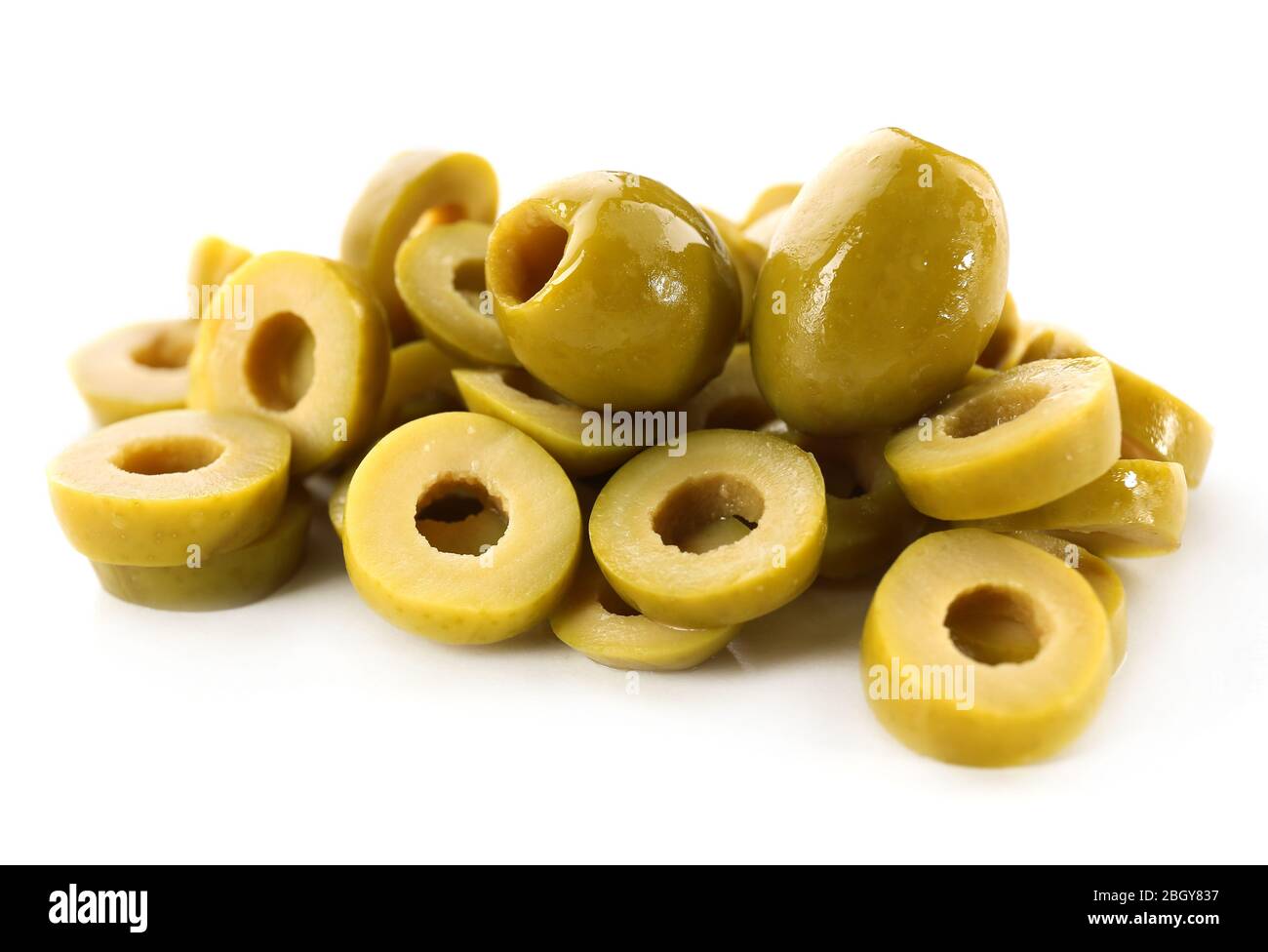 Cut olive rings isolated on white Stock Photo - Alamy
