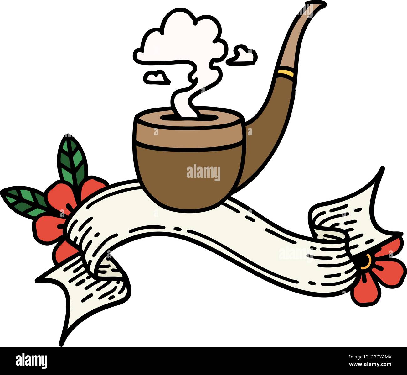 traditional tattoo with banner of a smokers pipe Stock Vector Image ...