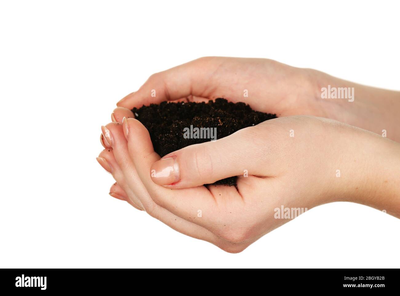 Handful of soil isolated on white Stock Photo - Alamy