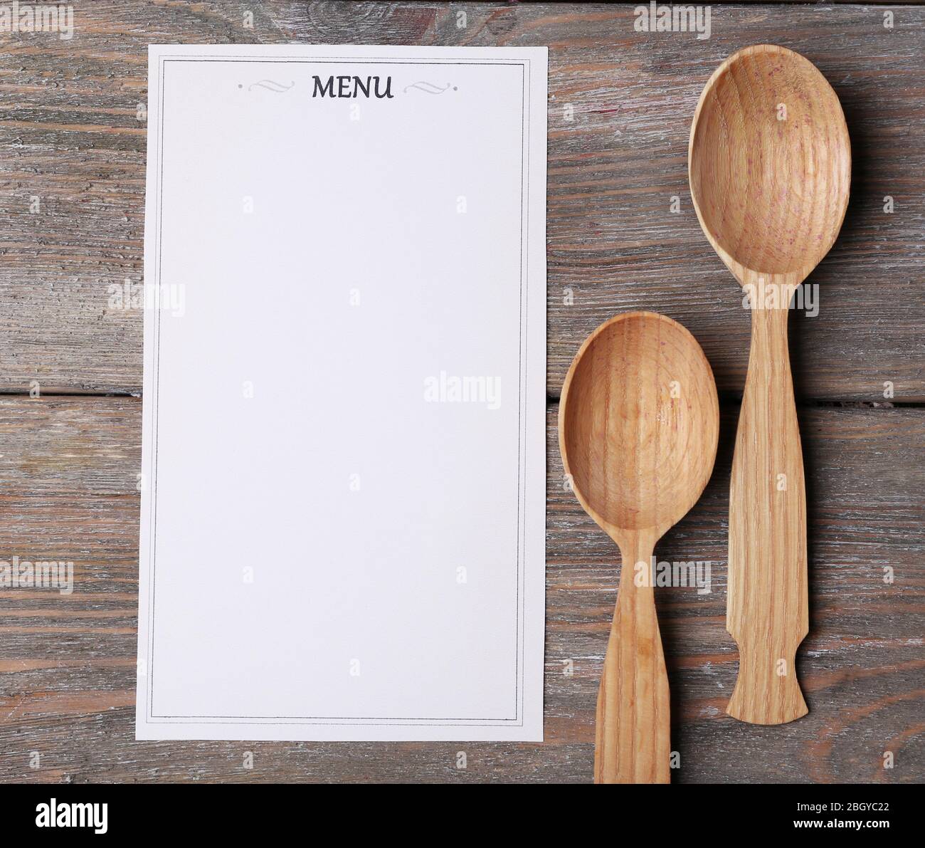 Menu sheet of paper on rustic wooden surface background Stock Photo - Alamy